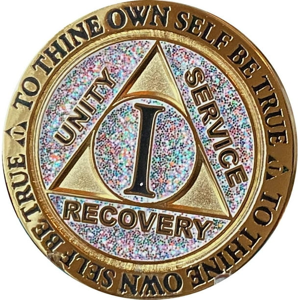 1 Year AA Medallion Reflex Birthday Funfetti Silver Glitter Gold Plated ...