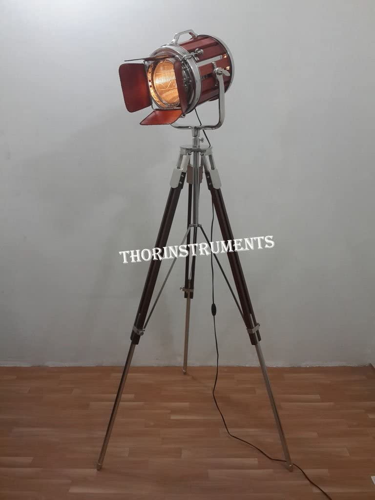 Vintage Movie Huge Chrome Spot Light Red Leather With Brown Screw ...