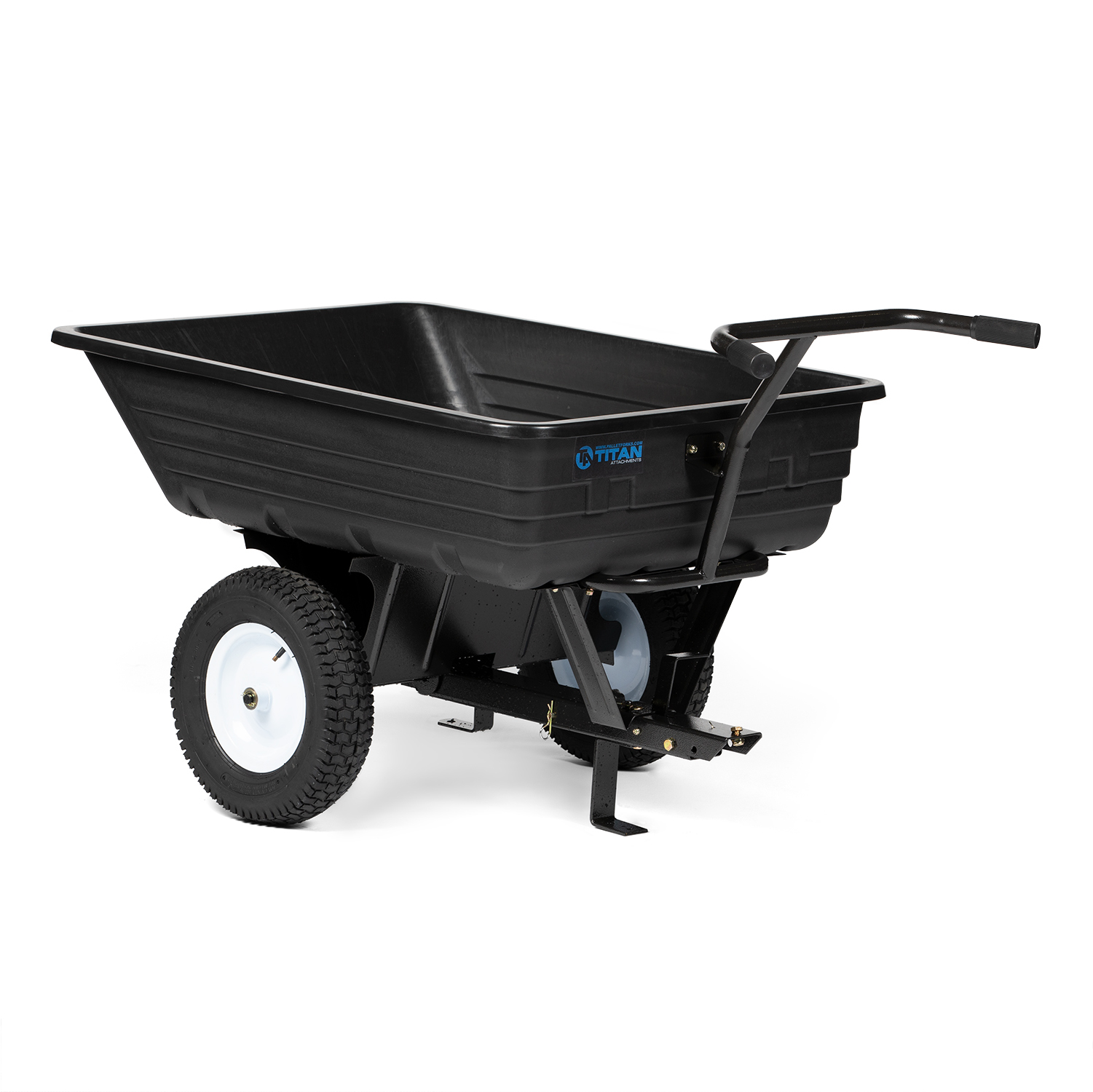 Titan Attachments 650 LB 10 Cu Ft Economy Tow Behind Poly Dump Cart Titan Attachments 650 LB 10 Cu Ft Economy Tow Behind Poly Dump Cart