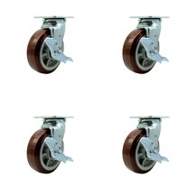 6 Inch Polyurethane Caster Set with Roller Bearings and Brake/Swivel ...