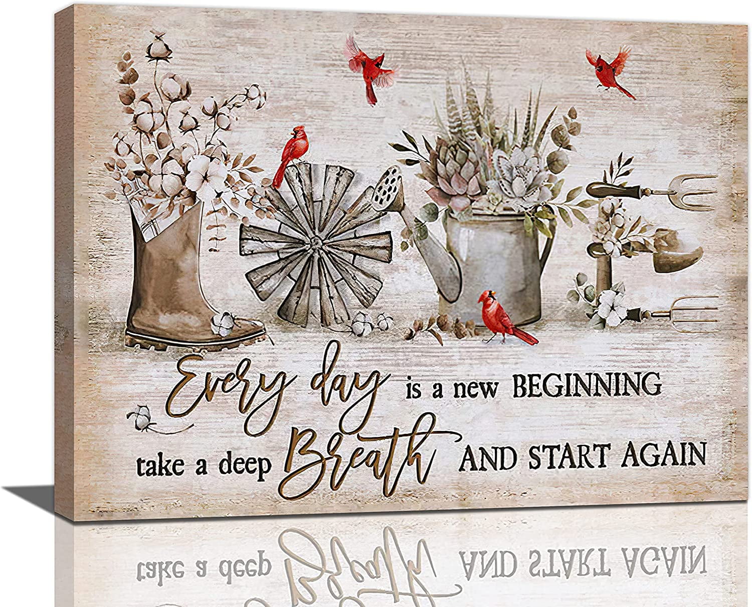 Farmhouse Canvas Wall Art Rustic Cotton Windmill Succulent Plants ...