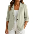 AHTJRT Cotton Linen Blazer for Women Notched Lapel One Button 3/4 ...