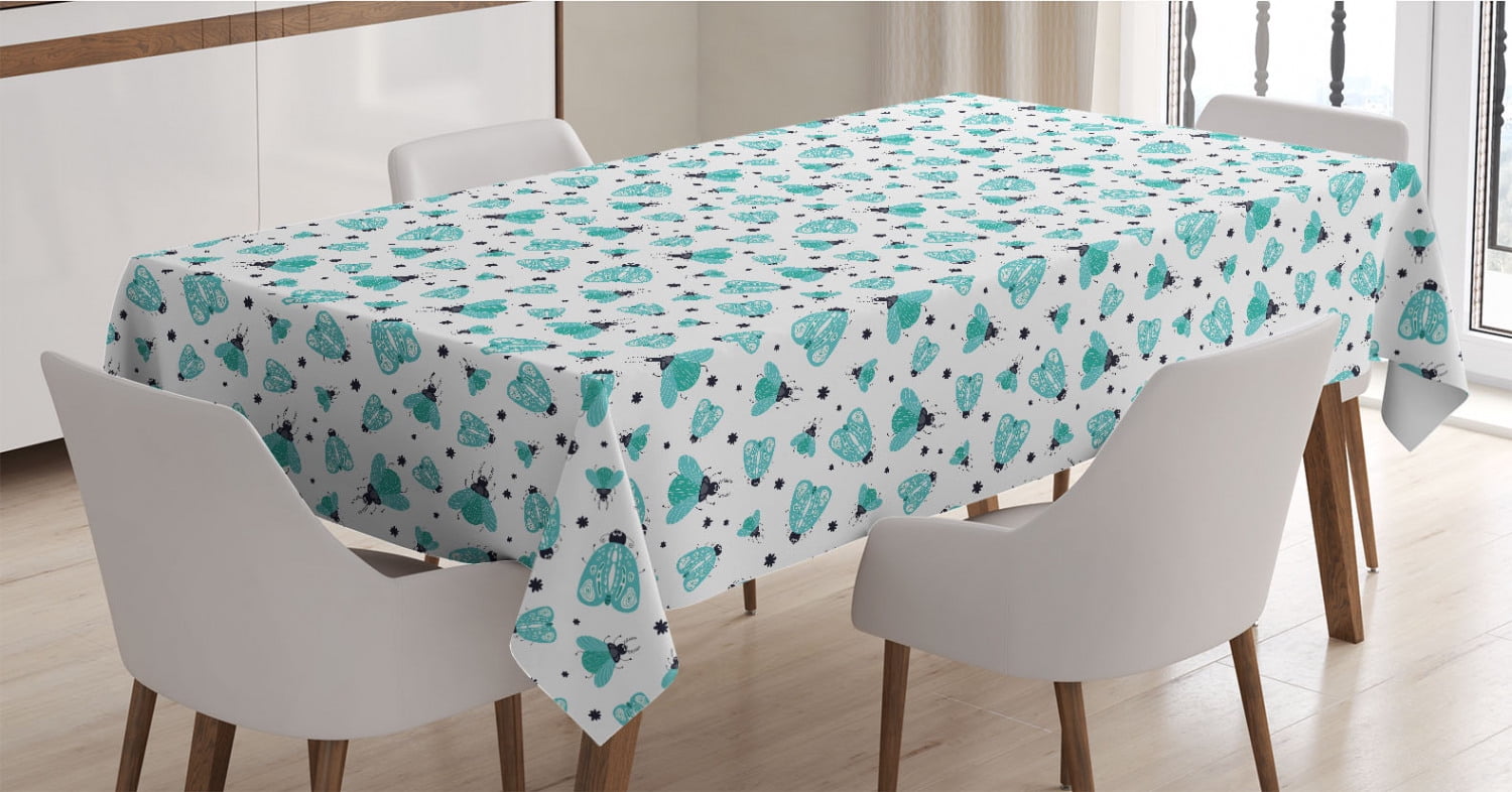Insects Tablecloth, Cartoonish Design Pattern with Flowers Beetle and ...