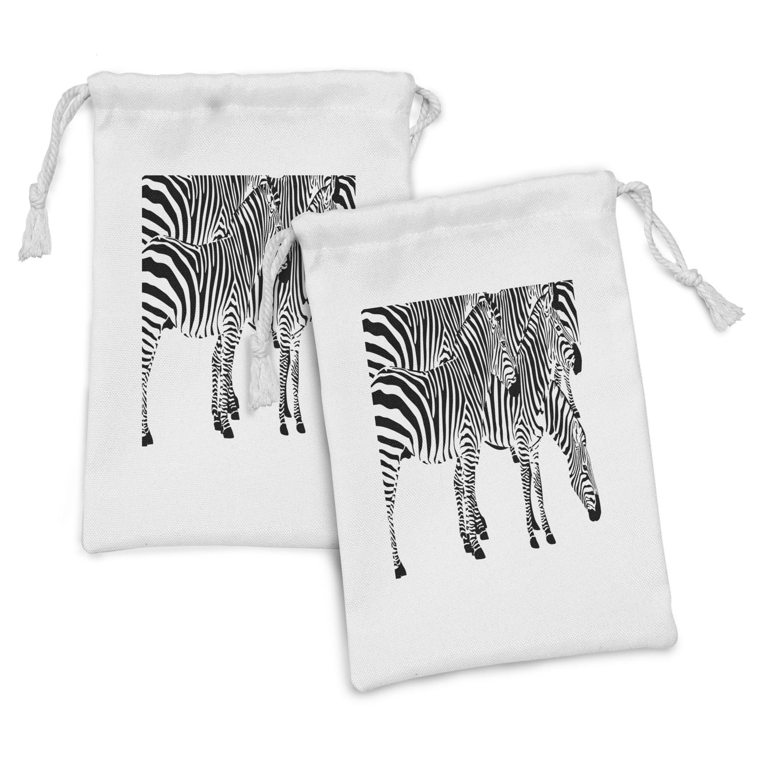 Safari Fabric Pouch Set of 2, Zebras Animals Skin Print with Stripes ...