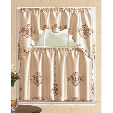 Linen Leaf 4 Pc. Tier & Valance Kitchen Curtain Set - Gold - Walmart.com