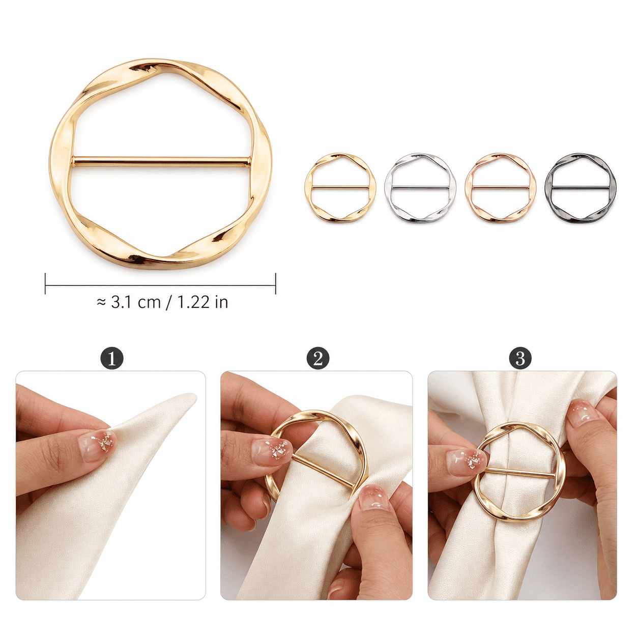 4PCS Silk Scarf Ring Clip Set–4 Colors Shirt Tie Clips Clothing Wrap ...