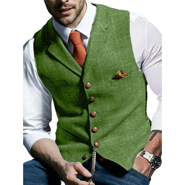 Avamo Plaid Business Button Suit Vest Coats For Men Regular Fit Vest ...