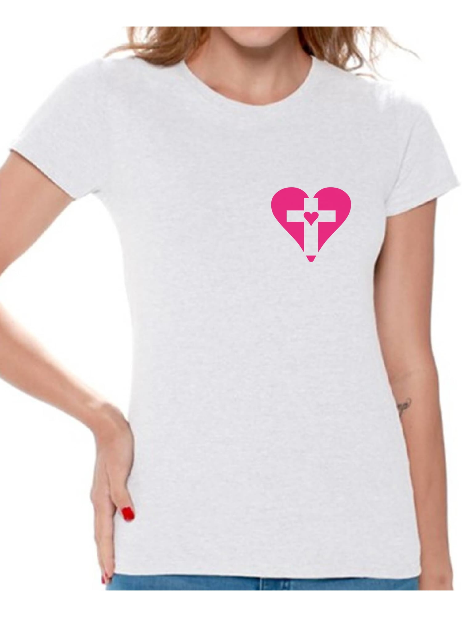 Awkward Styles Awkward Styles Pink Heart Cross Shirt For Women