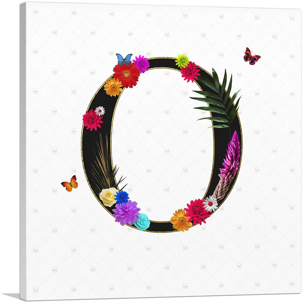 ARTCANVAS Flower Plant Butterfly Alphabet Letter O Canvas Art Print - Size: 18" x 18" (1.50 ...