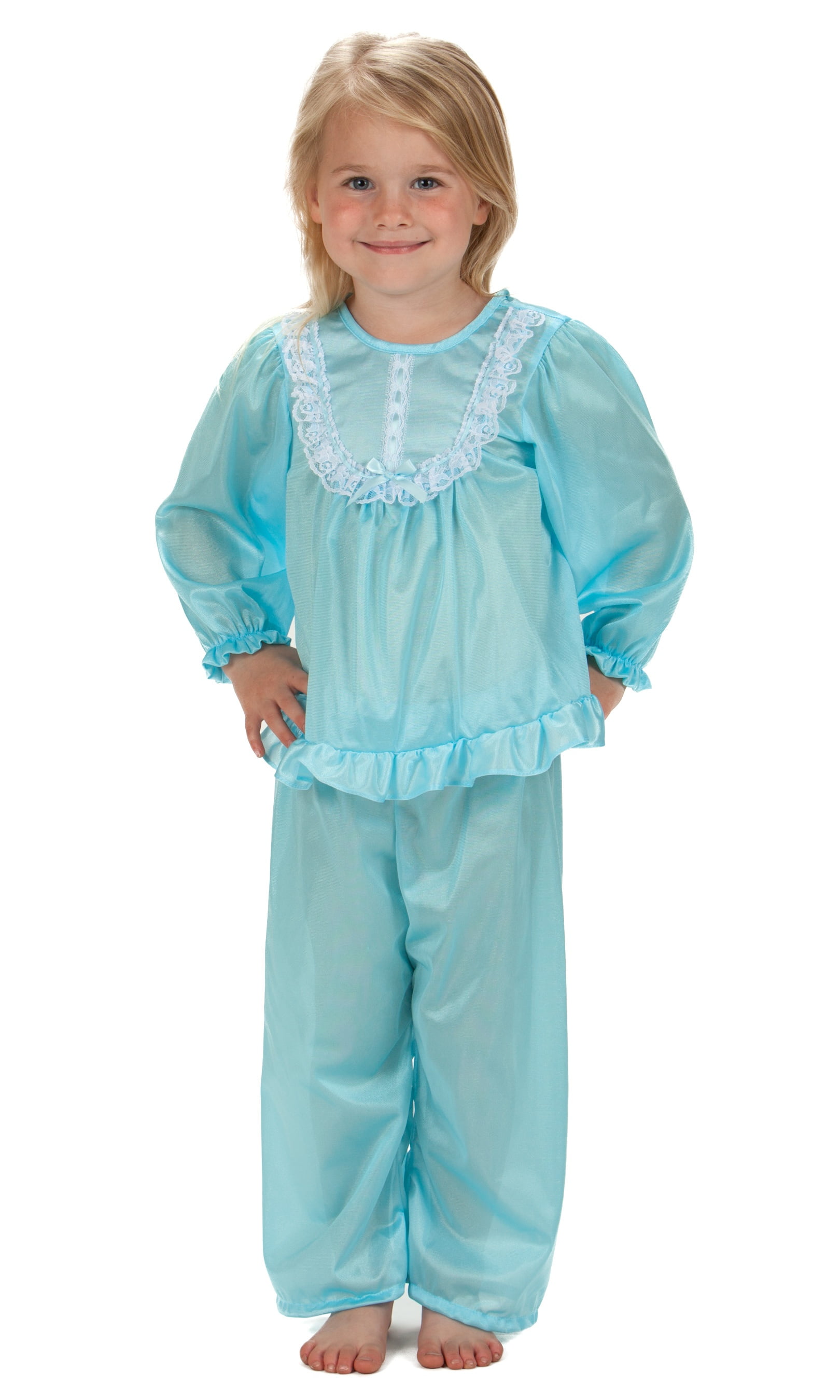 Laura Dare Girls Long Sleeve Traditional Pj Set In Solid Colors 4 14