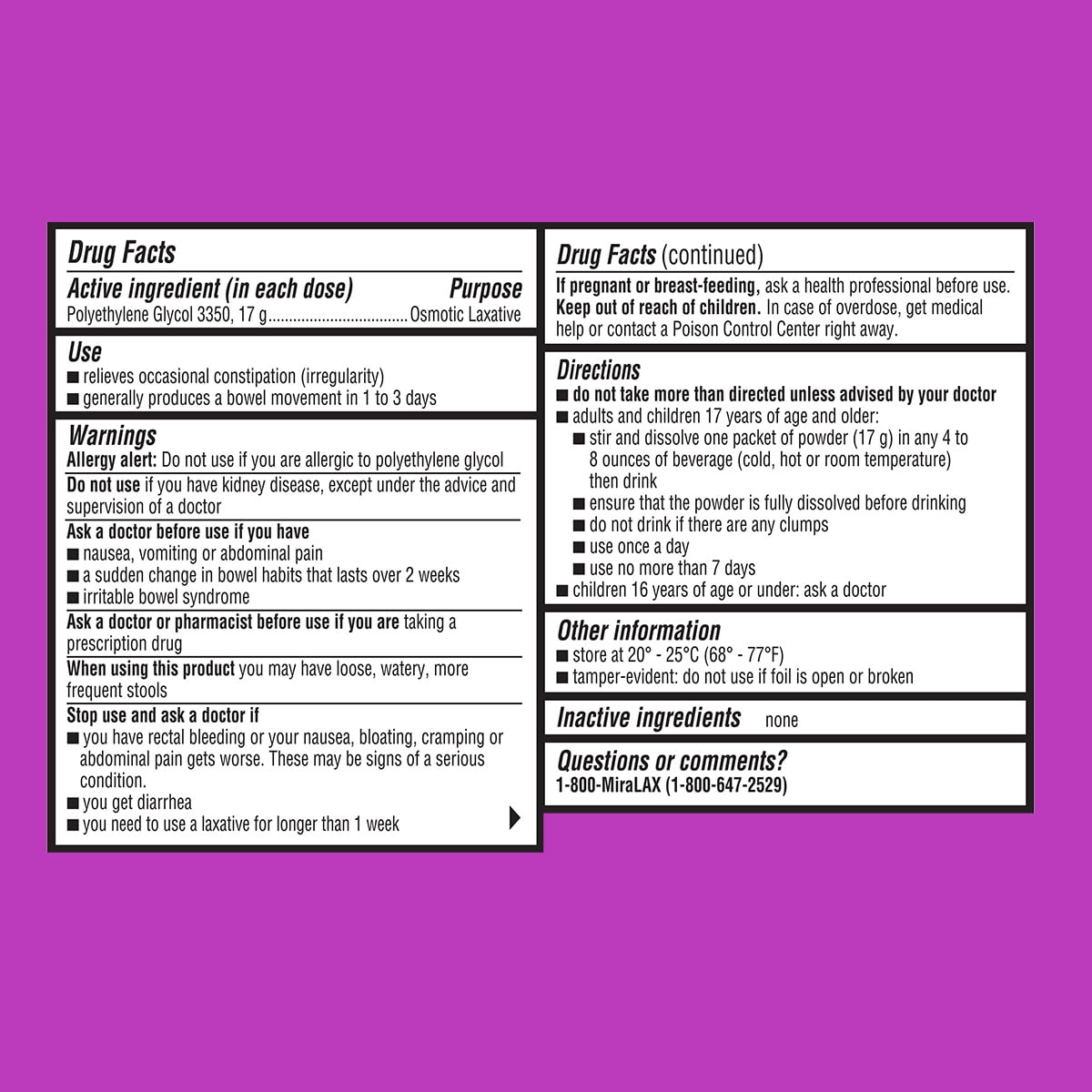 MiraLAX Mix-In Laxative Powder for Gentle Constipation Relief, Stool ...