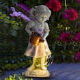 Beautiful Girl Watering the Garden Statue with Solar Fairy Light,Cute ...