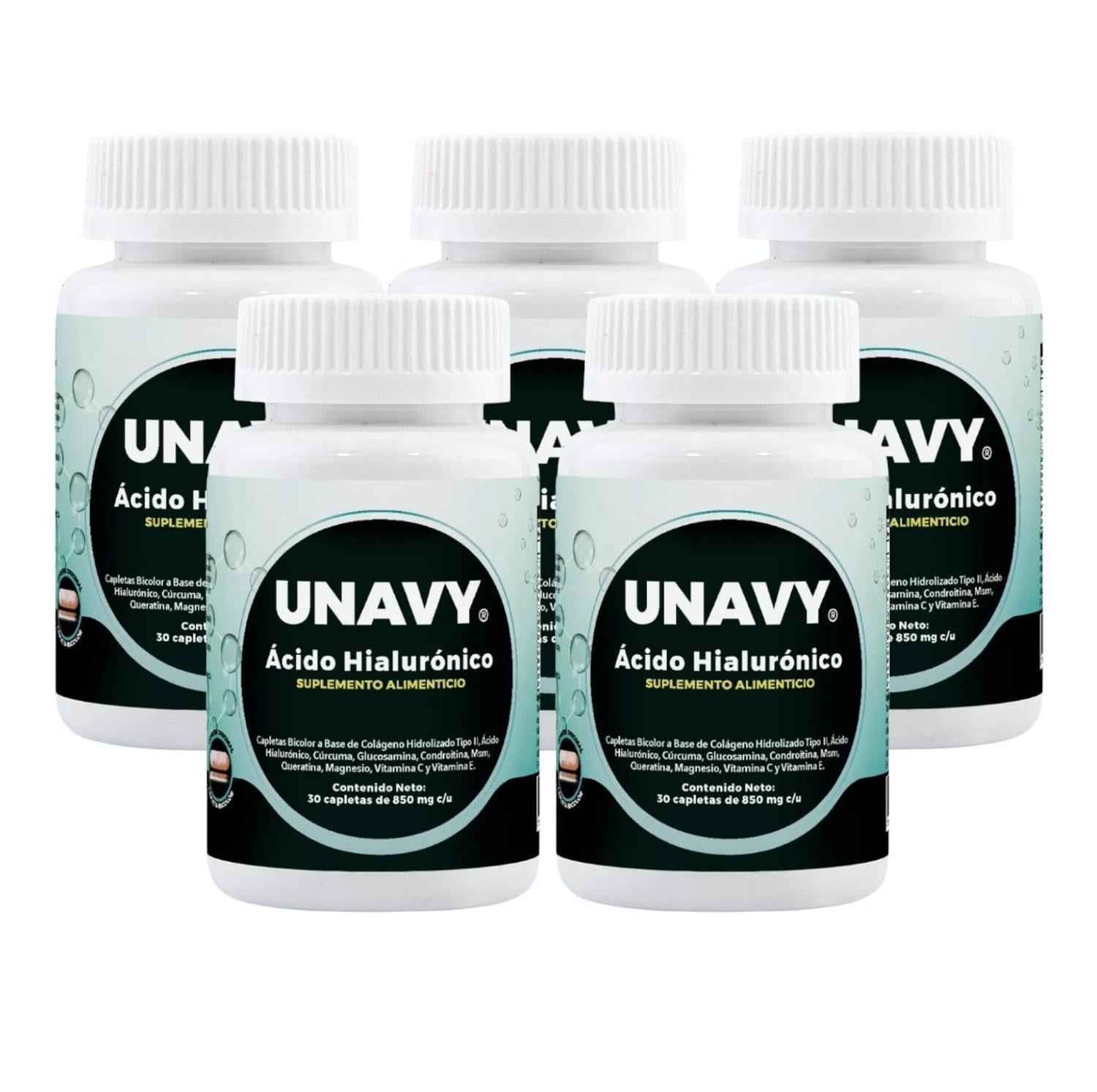 Ácido Hialurónico Unavy 30 Capletas 850mg Paquete de 5 azul cielo ...