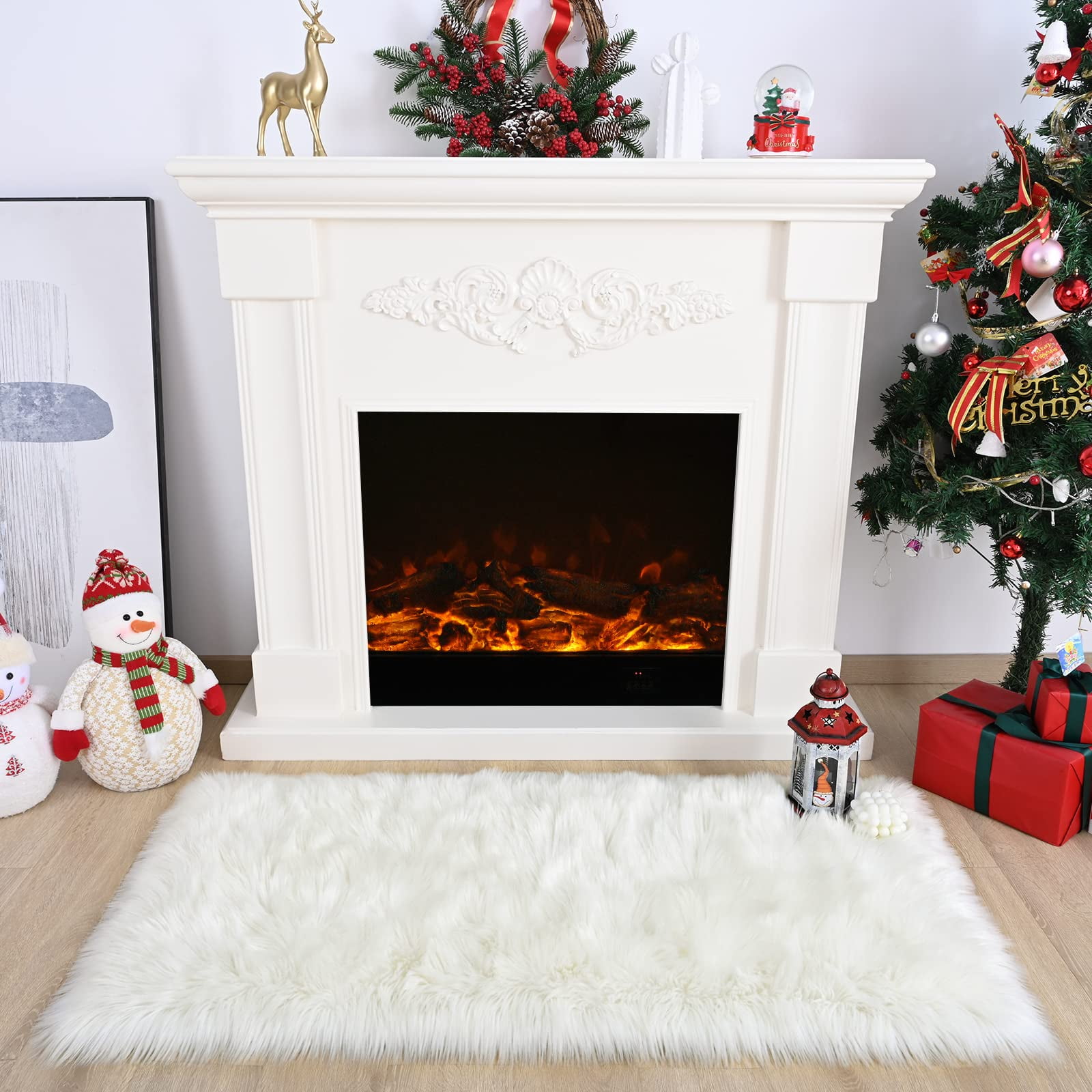 Ghouse Rectangular White Area Rug 2x5 feet, Thick and Fluffy Faux ...