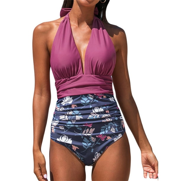 Blotona Women One Piece Bathing Suit Tummy Control Swimsuits Solid