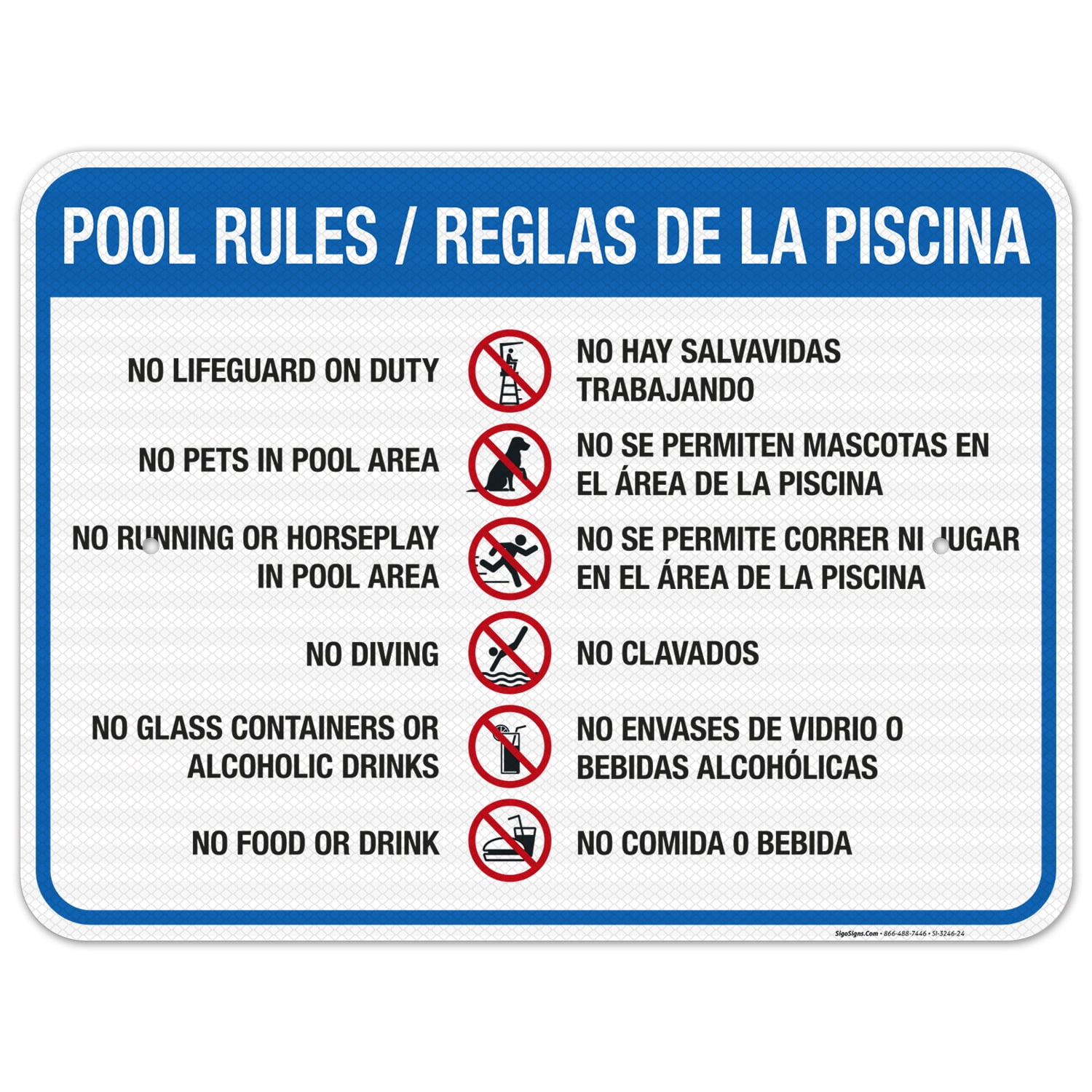 Pool Rules Sign Bilingual, Spanish English, - Walmart.com