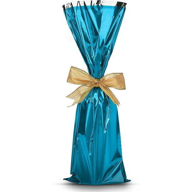 MT Products Metallic Blue Mylar Wine Gift Bags for Bottles - Pack of 25 ...