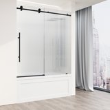 VIGO Elan E-Class 56 to 60 in. W x 66 in. H Sliding Frameless Tub Door in Matte Black with 3/8 ...