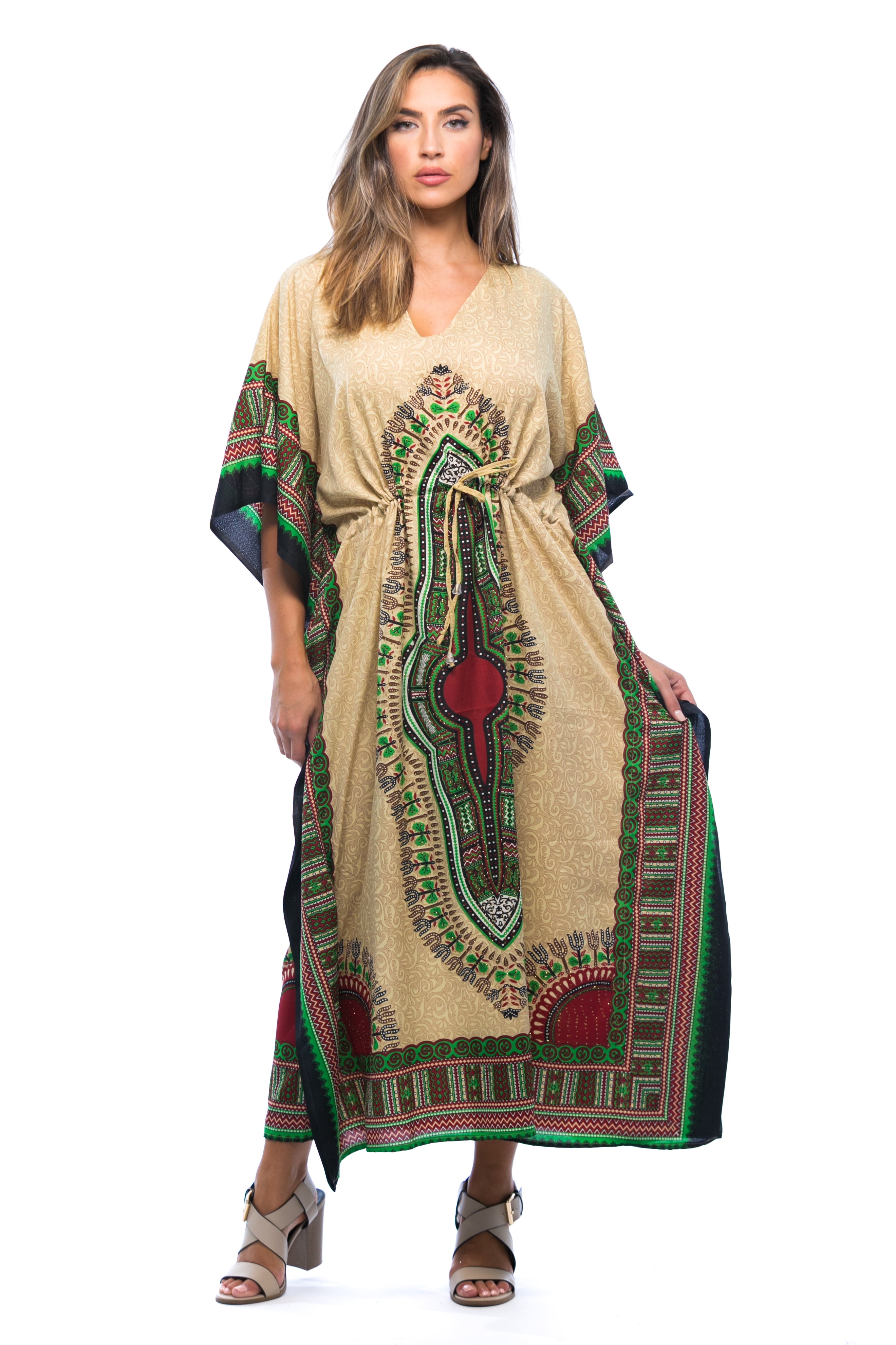 Riviera Sun Long Dashiki Caftan / Caftans for Women (Cream, Small ...