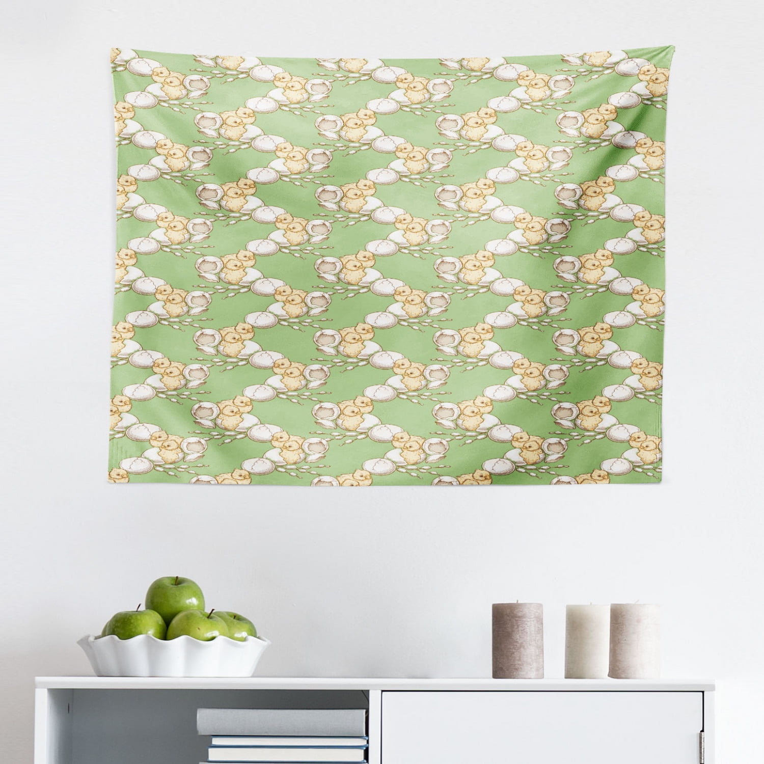 Yellow Bird Tapestry, Repeating Animal Pattern of Simple Outline Tiny ...
