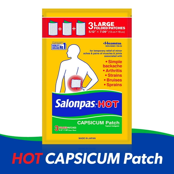 Salonpas Hot Capsicum Patch, Topical Analgesic - 3 Large Patches ...