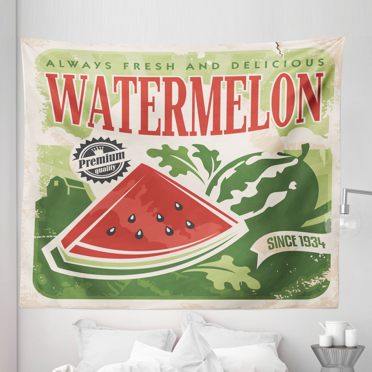 Vintage Tapestry, Retro Old Fashioned Funny Watermelon Faded Colors ...