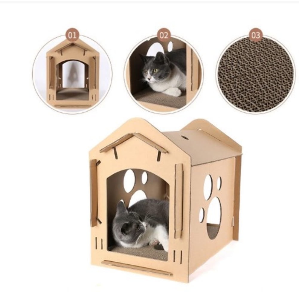 Cat House Corrugated Paper Carton Box Scratching Post Cardboard Bed ...