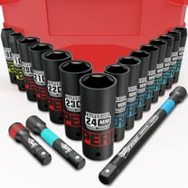 BENTISM 1/2" Drive 26PCS Impact Socket Set, 6-Point Sockets Metric 10 ...