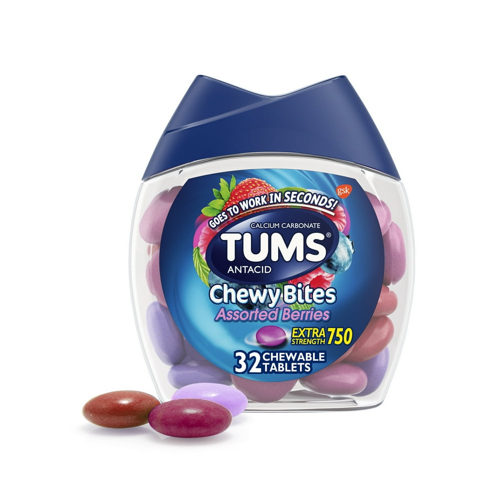 Tums Chewy Bites Heartburn Relief Chewable Antacid Tablets, Berry, 32 ...