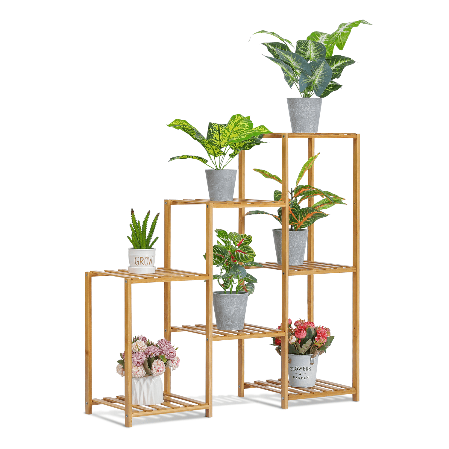 Magshion Bamboo 5 Tiers Durable Plant Stand, Flower Storage Shelf Rack ...
