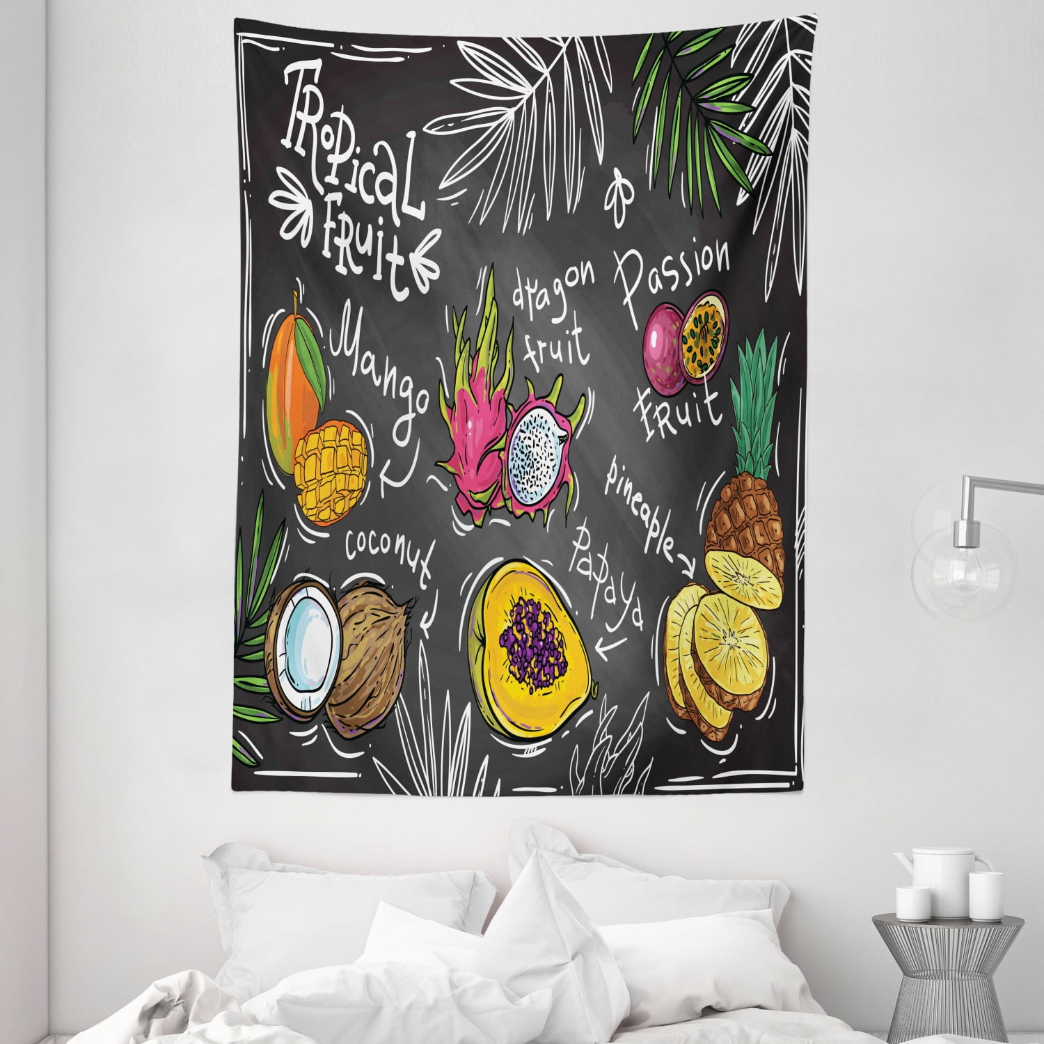 Fruit Tapestry, Hand Drawn Mango Dragon Fruit Papaya Coconut and ...