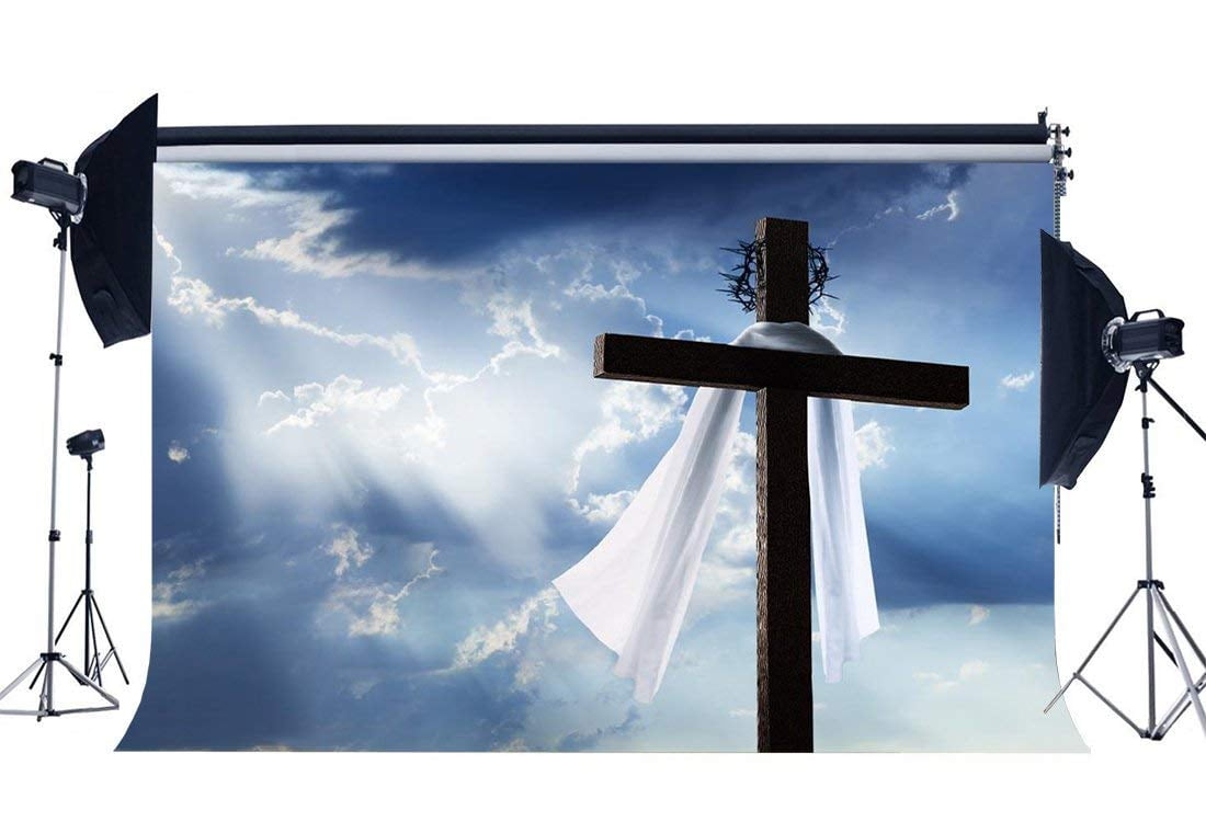 ABPHOTO Polyester 7x5ft Happy Easter Backdrop Cross Backdrops White ...