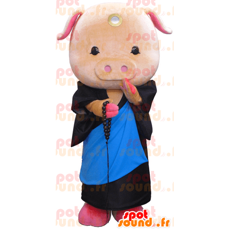 SPOTSOUND mascot of Button-kun, of pig, with a black and blue kimono ...