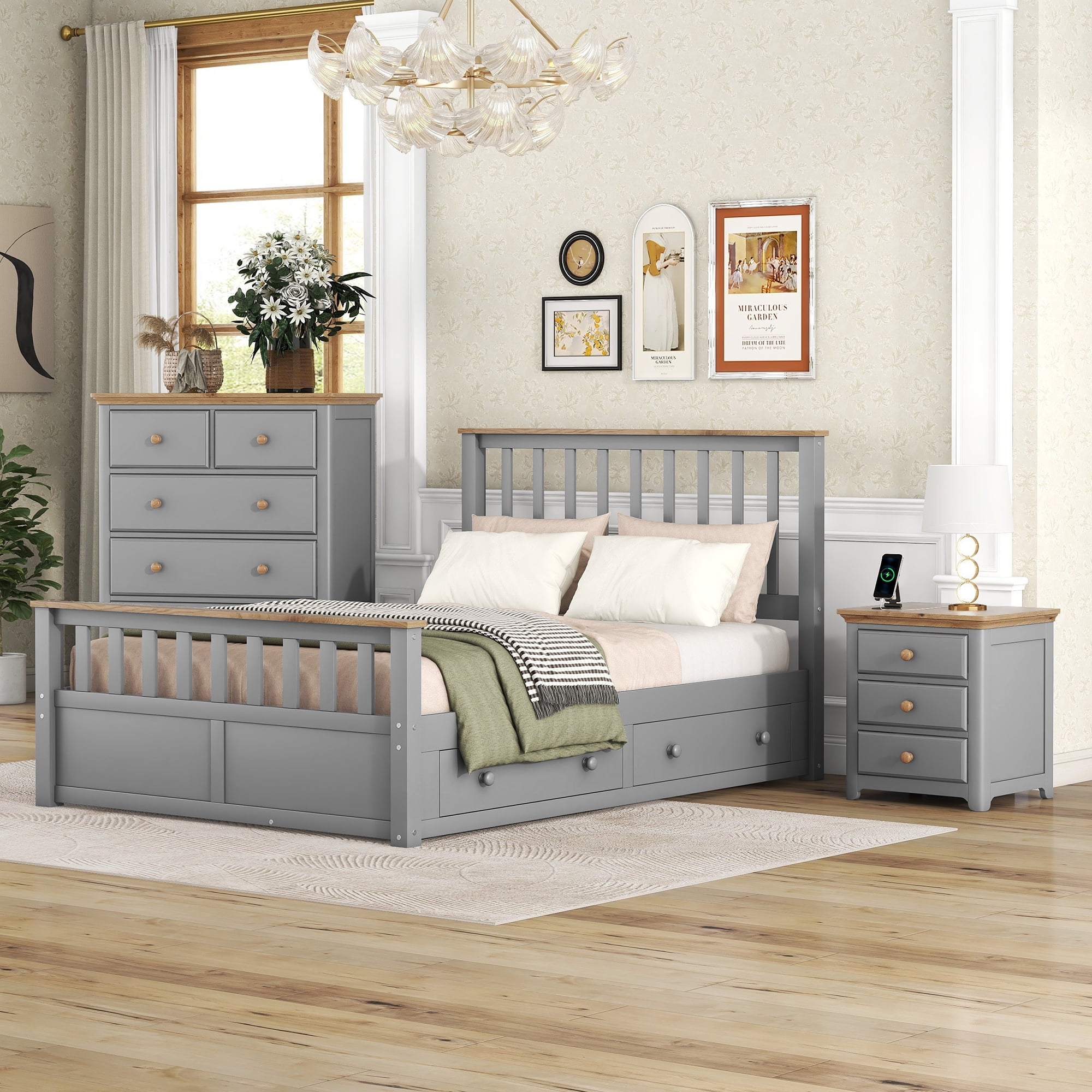 Cosymart 3-Pieces Bedroom Sets Full Size Platform Bed with Nightstand ...