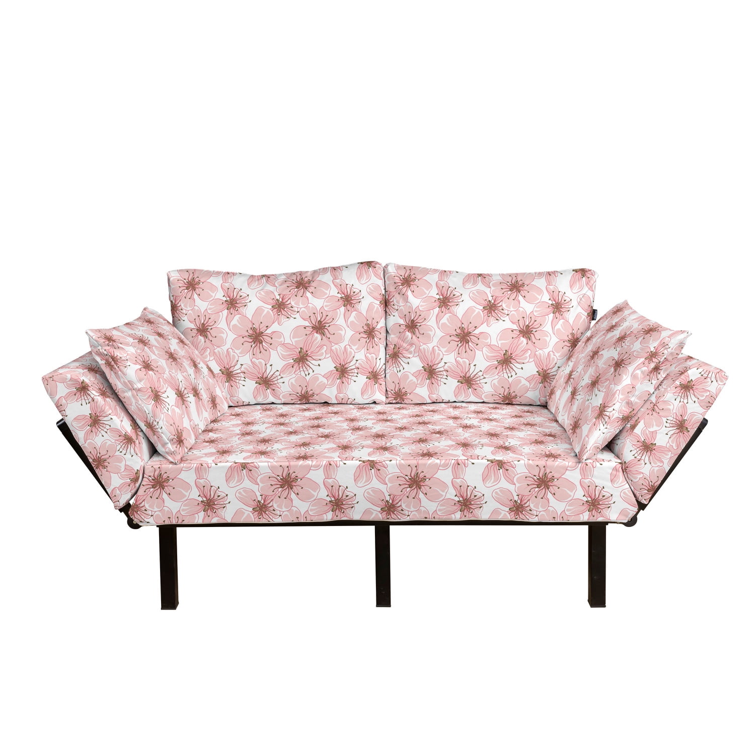 Japanese Futon Couch, Spring Blossoms Petals Flora in Pastel Tones Boho ...