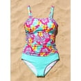 Blue Two-Piece Tankini Swimwear Set, Tropical Floral Print Square Neck ...