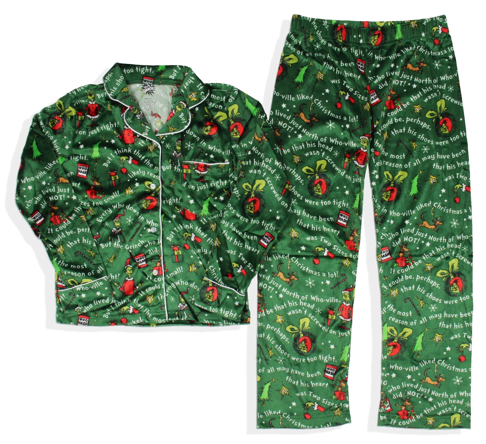 Dr. Seuss The Grinch Christmas Boys' Tossed Print Collar Sleep Pajama ...