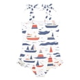 Boats Pattern Girls' One-Piece Swimsuit Bowknot Tie Shoulder Ruffled ...