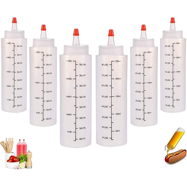 6 x 250ml Ketchup Bottle,Liquid Bottles with Leak Proof Tip Cap and ...