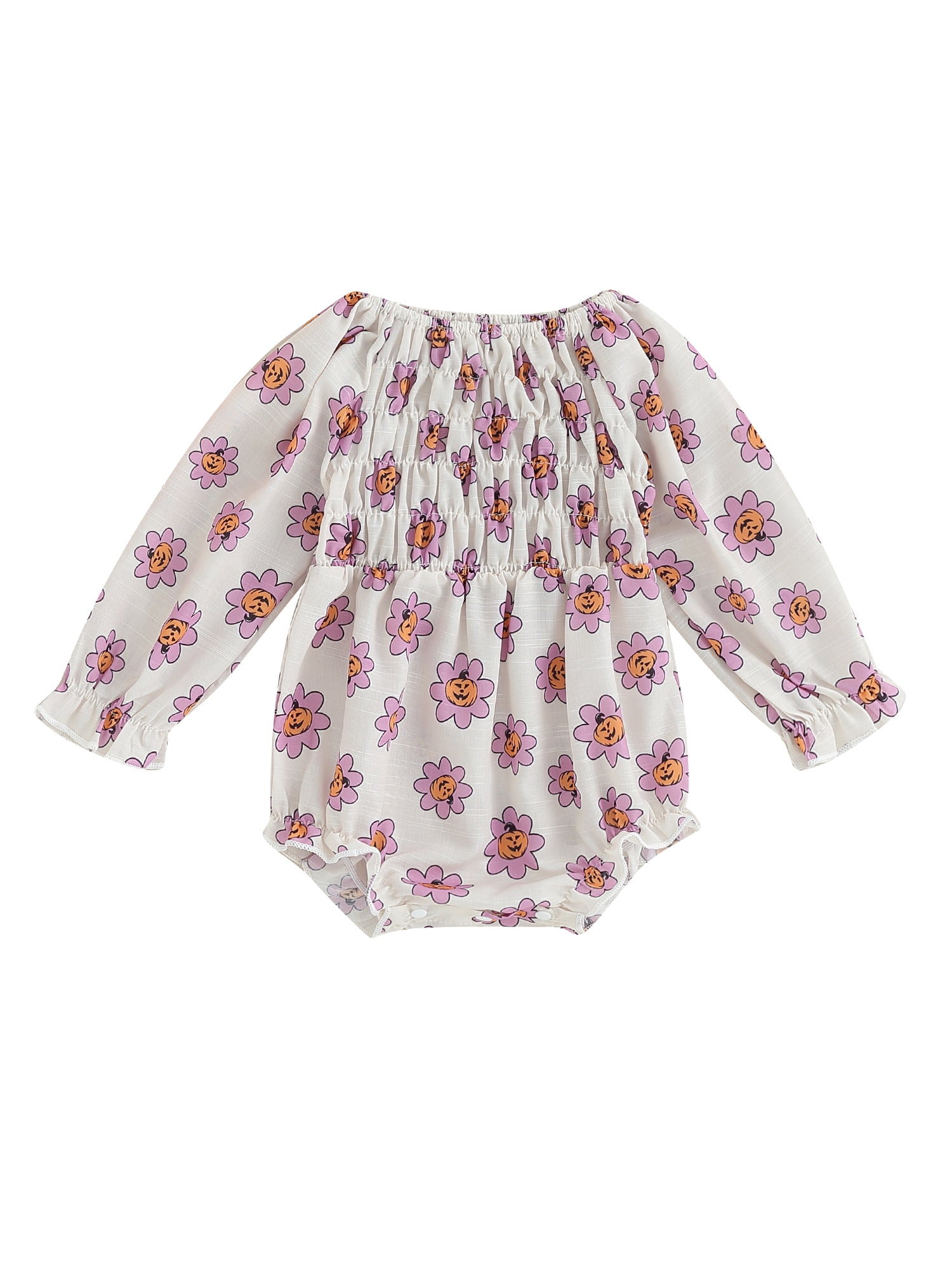 Bagilaanoe Newborn Baby Girl Halloween Rompers Pumpkin Print Long Sleeve Bodysuit 3M 6M 9M 12M ...