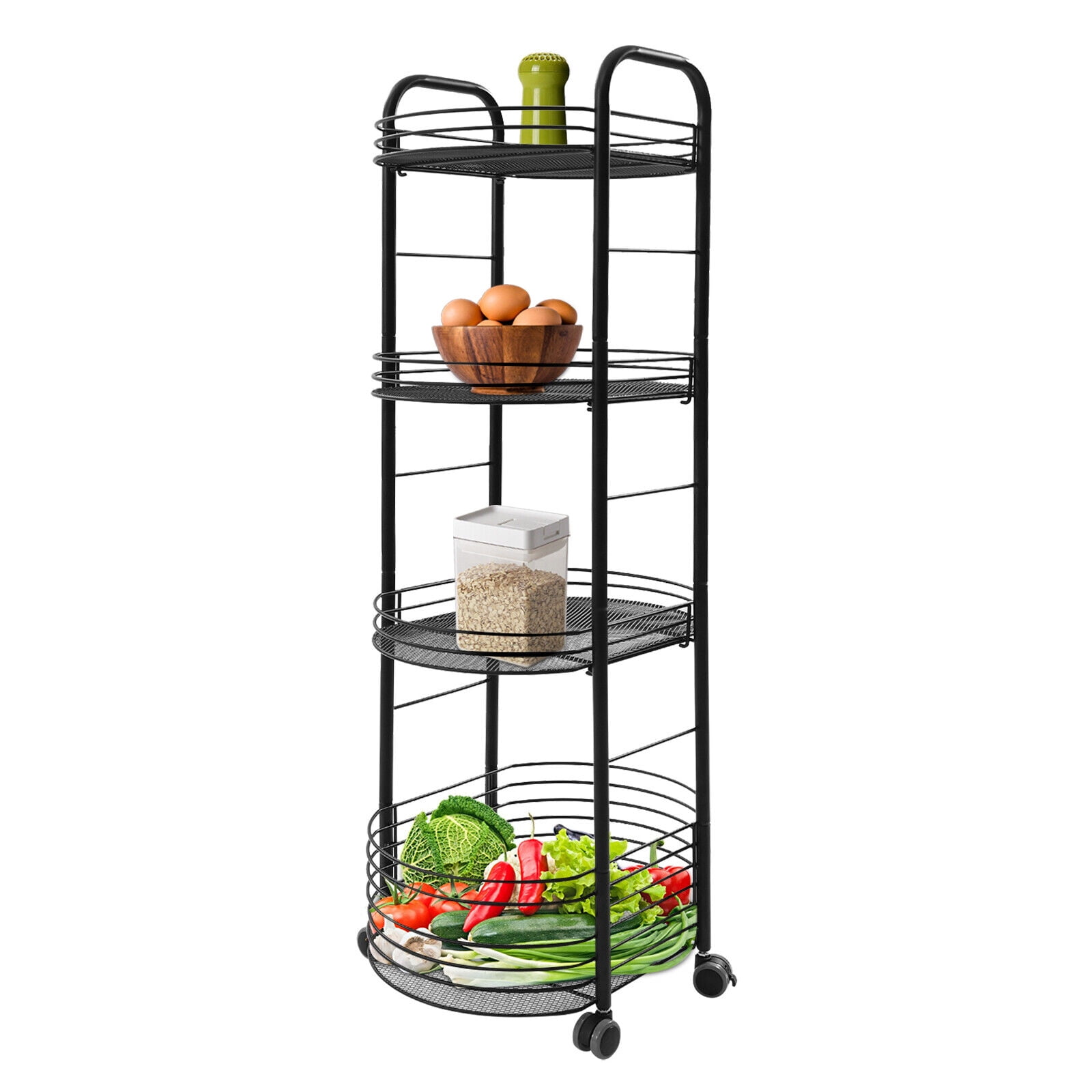 4-Tier Metal Rotating Storage Rack Cart Trolley Kitchen Utility Rack ...