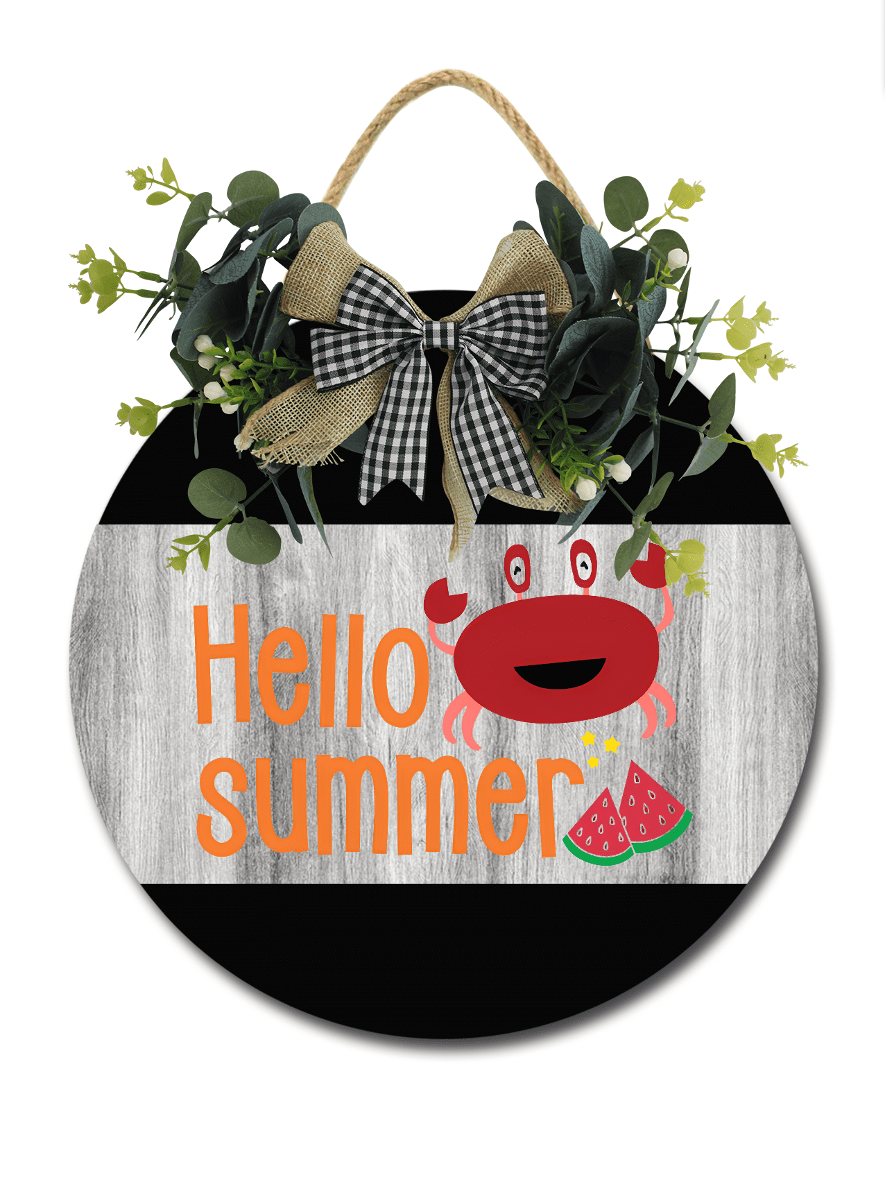 Hello Summer Sign Front Door Porch Decorations, Round Rustic Wood ...