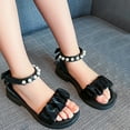 AUDeals Girls Dress Sandals with Pearl Ankle Strap, Ruched Open Toe ...