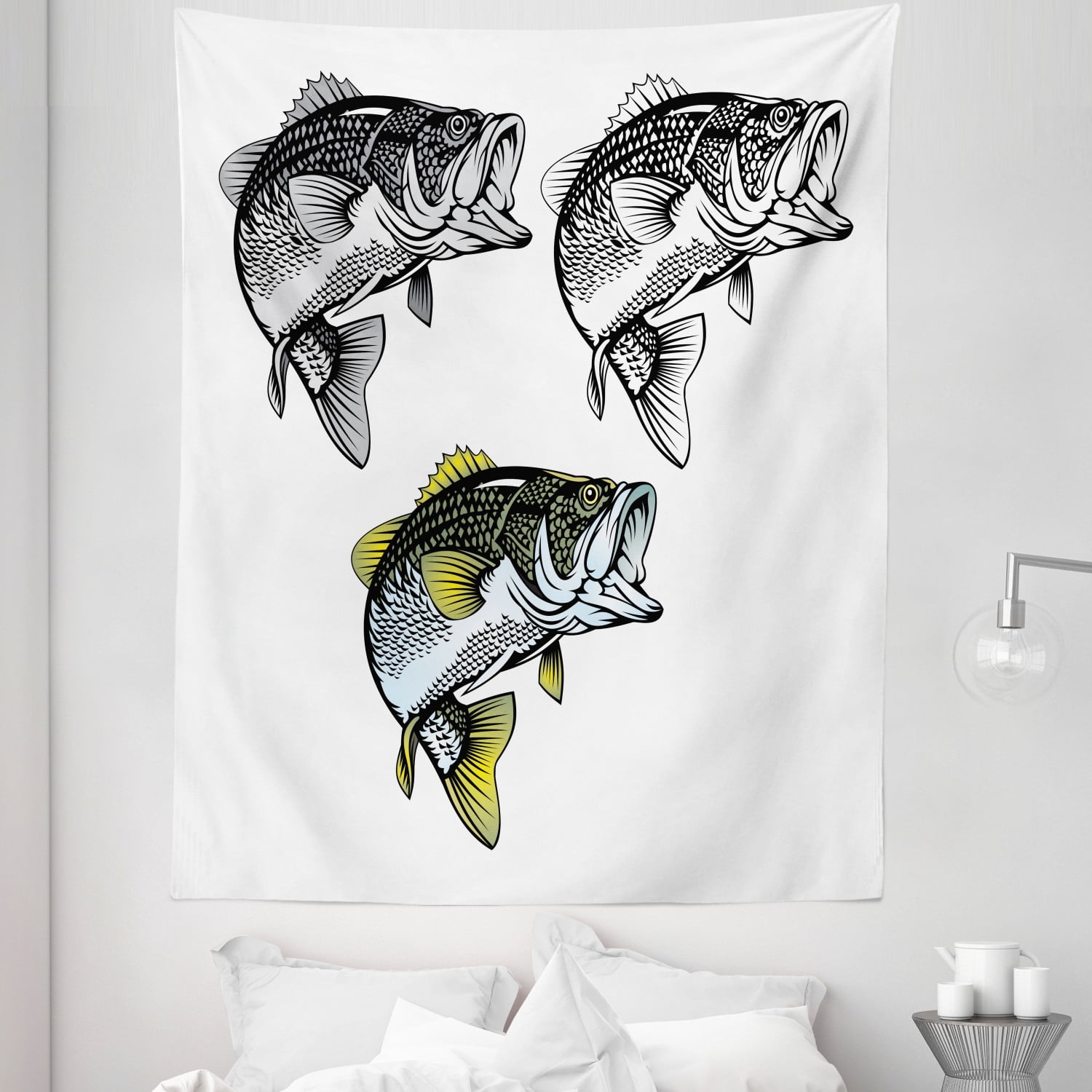 Bass Fish Tapestry, Sea Animals River Food Culinary Bait the Hook ...
