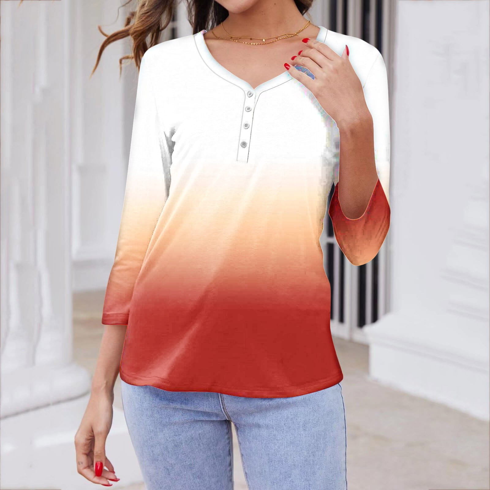 Women's Henley Neck Flowy Shirts 1/4 Button up Blouse Women's Henley Neck Flowy Shirts 1/4 Button up Blouse