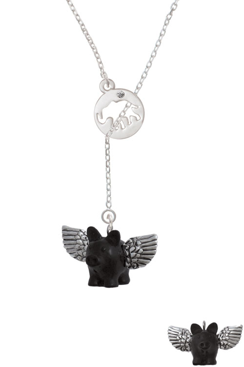 Black Flying Pig with Wings Elephant Disc Lariat Necklace - Walmart.com