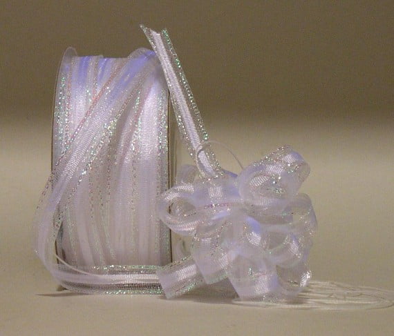 Ribbon Bazaar Center Stripe Sheer Pull Ribbon 3/8 inch White ...