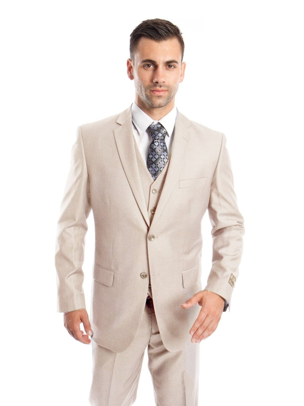 Men's Three Piece Vested Modern Fit Two Button Suit - Walmart.com