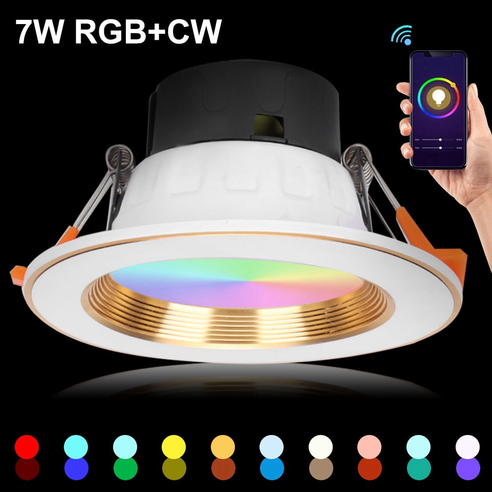 Spptty Wi-Fi Downlight, Wi-Fi Controlled Downlight,AC85-265V 7W RGB+CW LED Down Light Smartphone ...