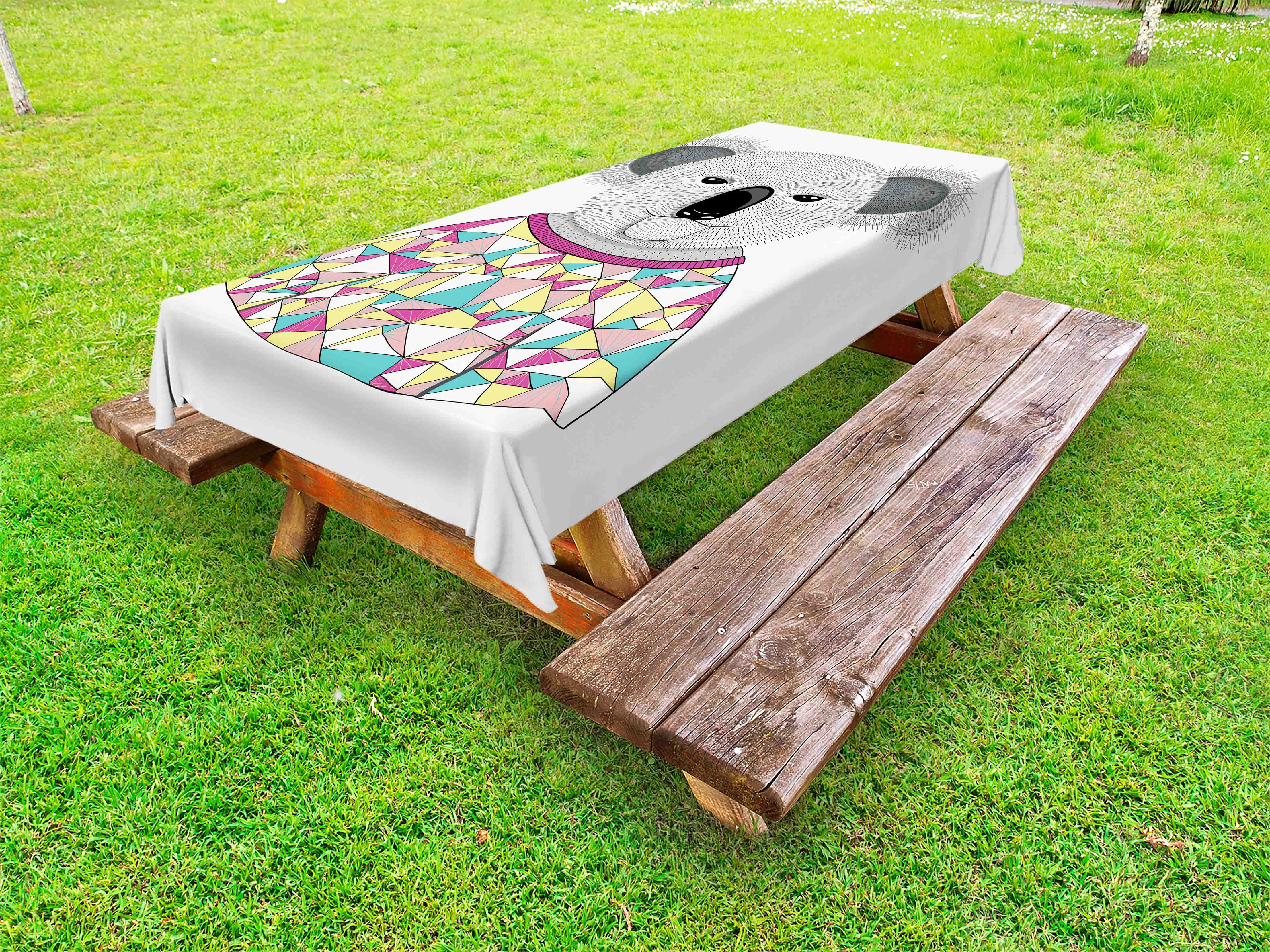 Koala Outdoor Tablecloth, Hipster Koala with Colorful Polygonal Shirt ...